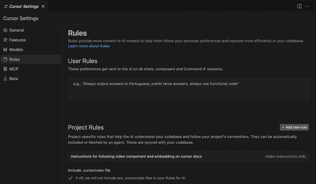 Rules for AI | Cursor Documentation
