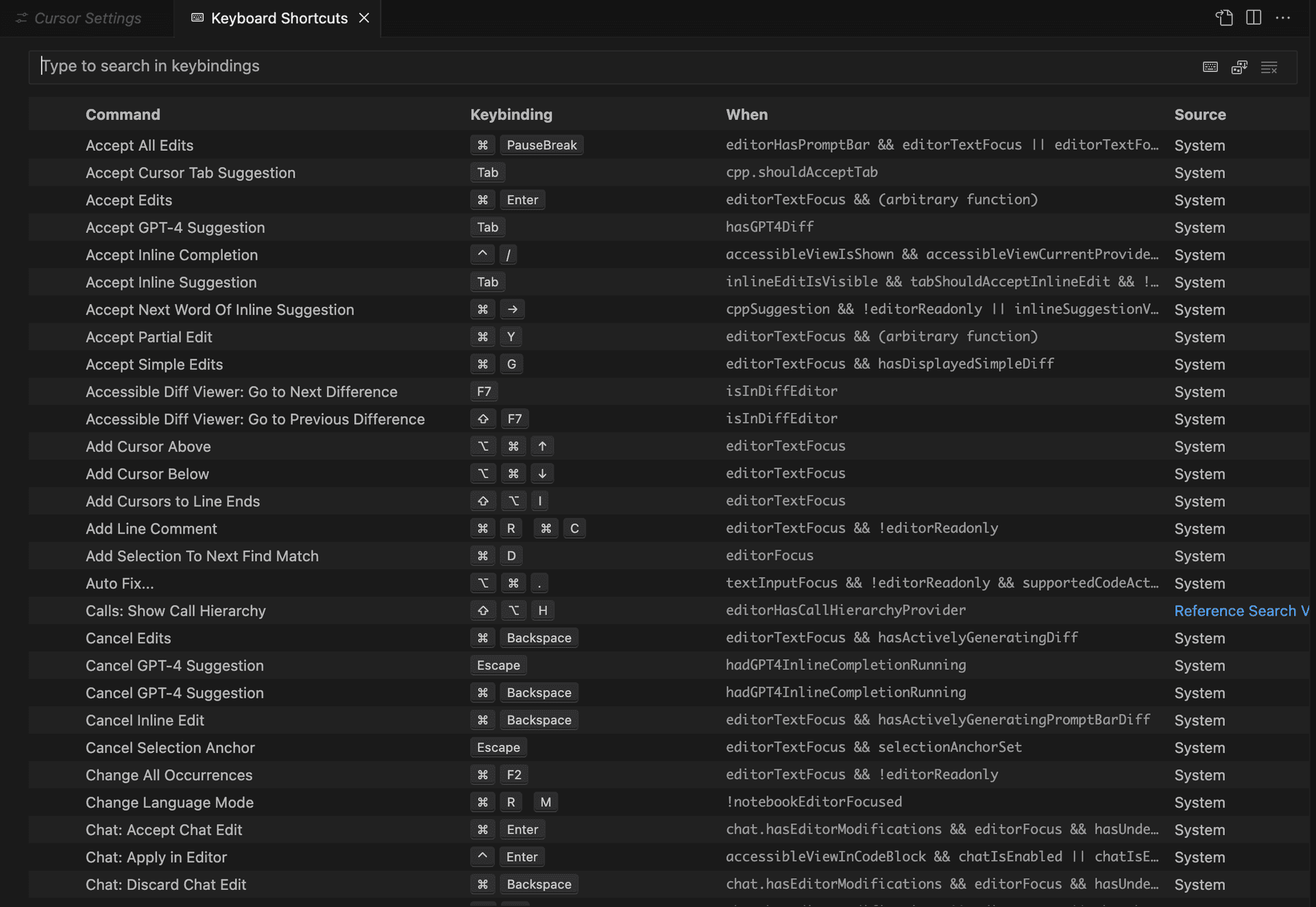 Settings Cursor Documentation 5714