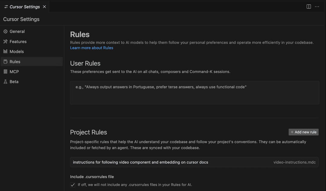 Rules For Ai Cursor Documentation